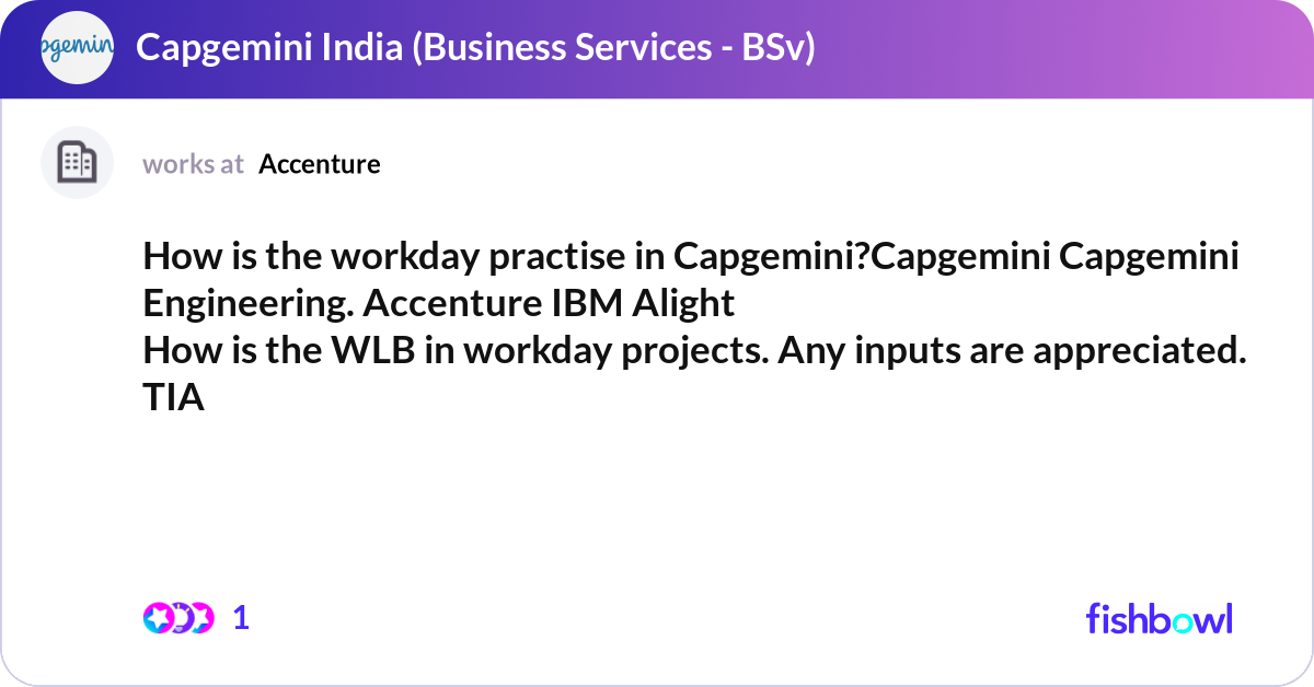 How is the workday practise in Capgemini?Capgemini... | Fishbowl