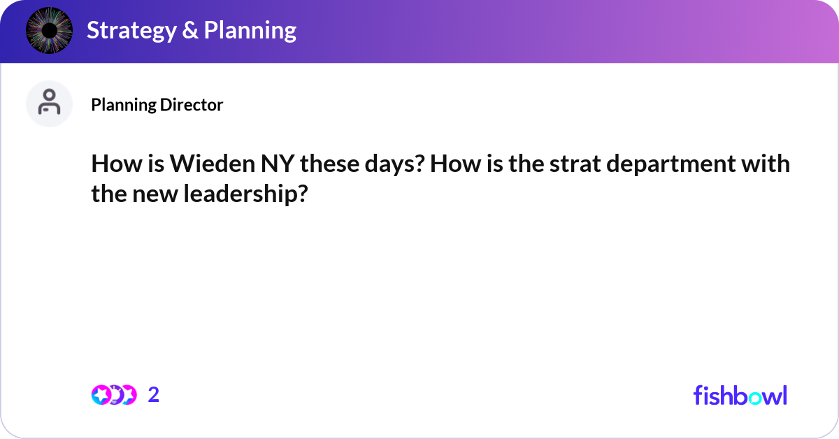 How is Wieden NY these days? How is the strat depa... | Fishbowl