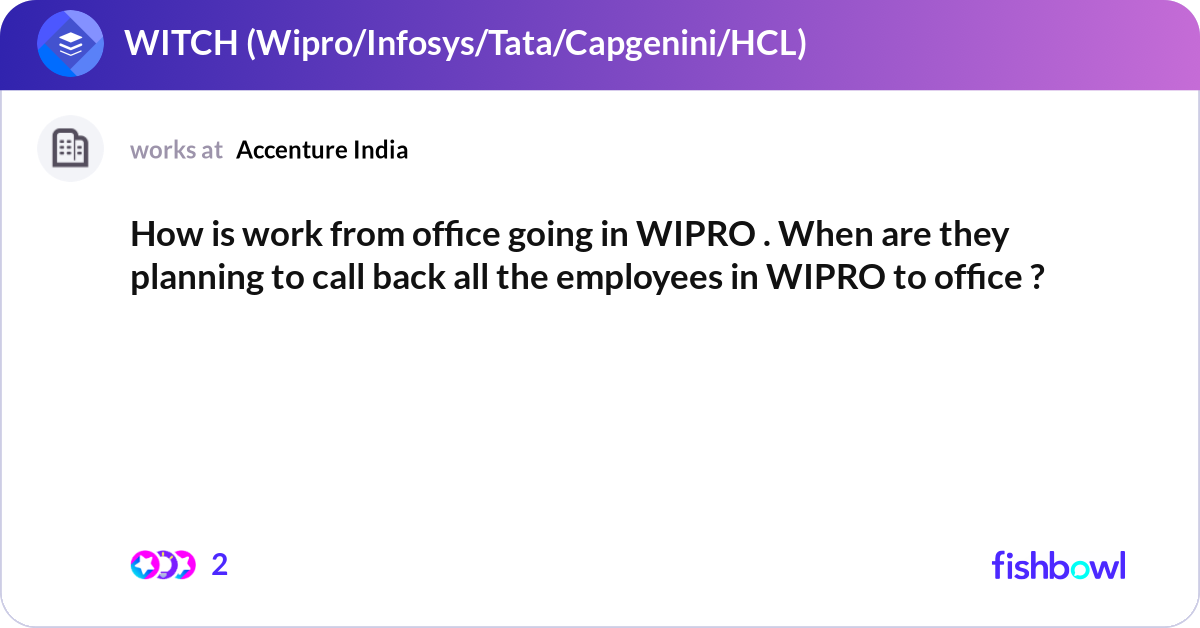 How is work from office going in WIPRO . When are ... | Fishbowl