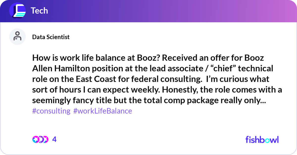 How is work life balance at Booz? Received an offe... | Fishbowl