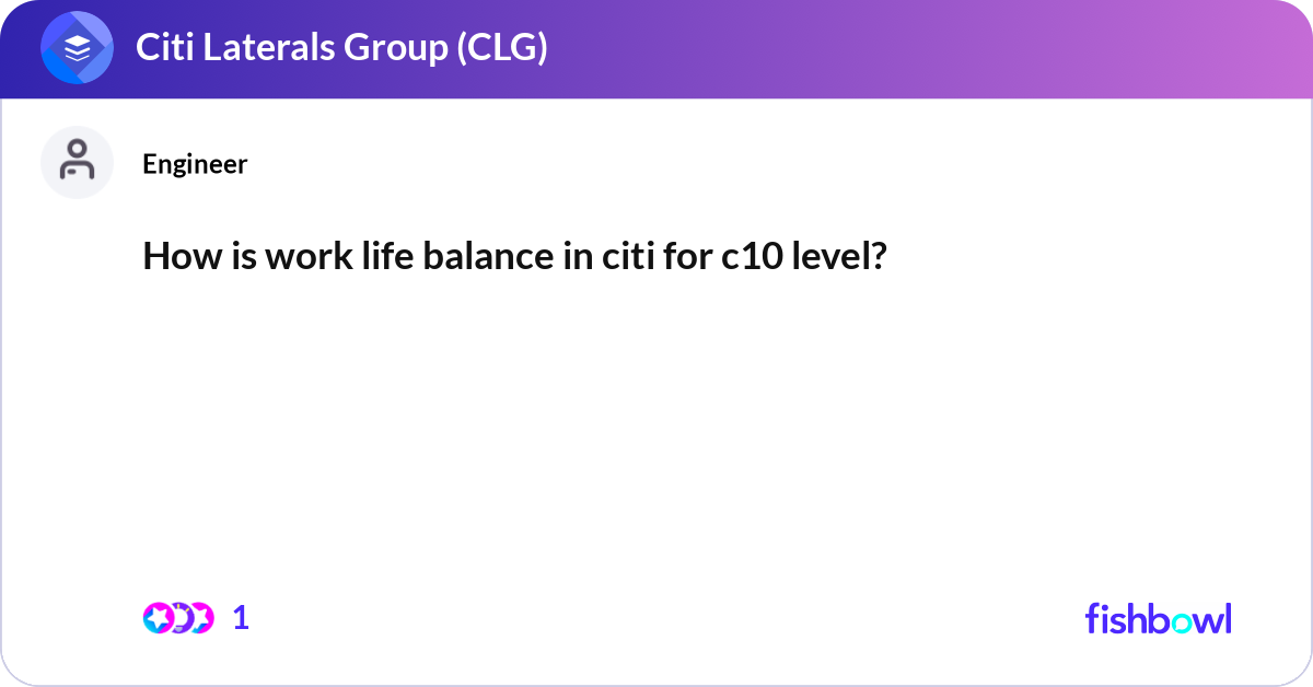 How is work life balance in citi for c10 level? | Fishbowl