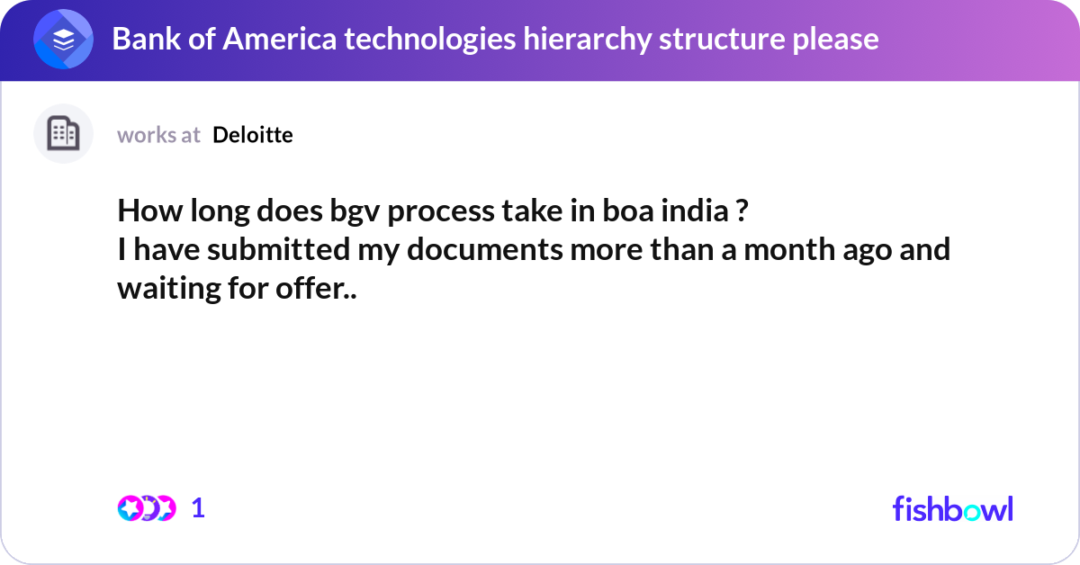 How long does bgv process take in boa india ? I ha... | Fishbowl