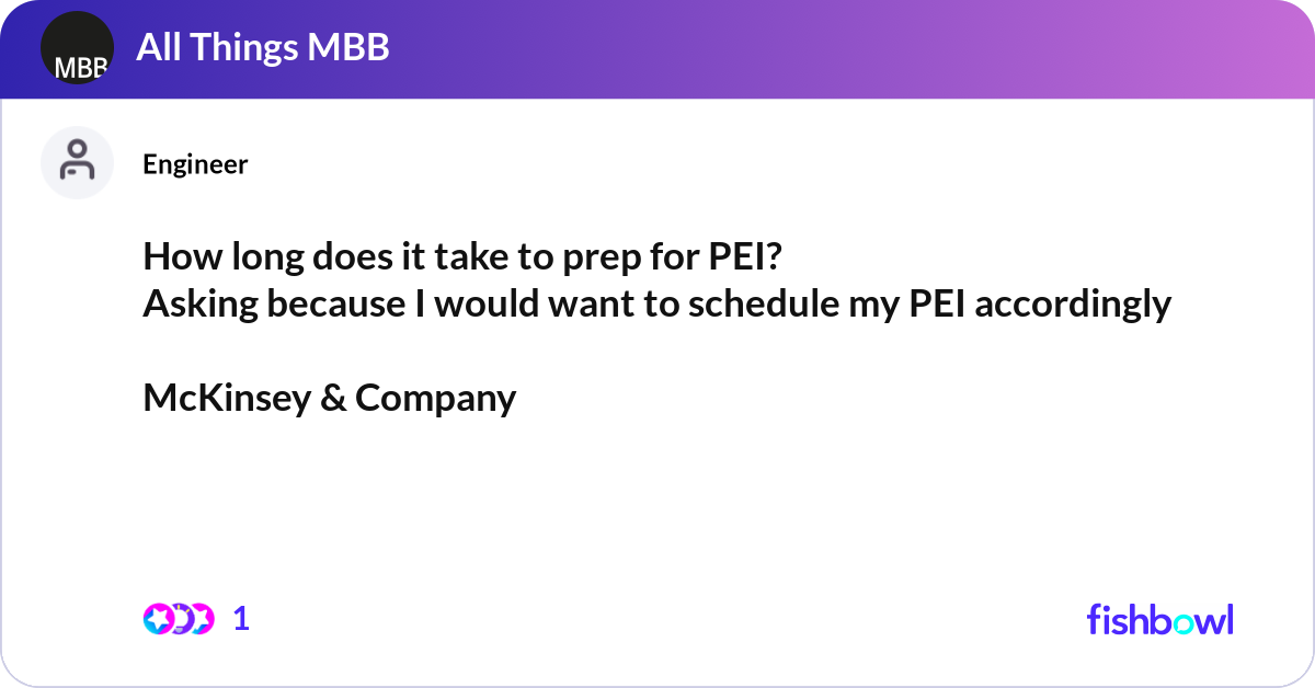 How long does it take to prep for PEI? Asking beca... | Fishbowl