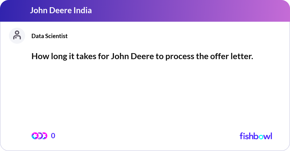 How long it takes for John Deere to process the of... | Fishbowl