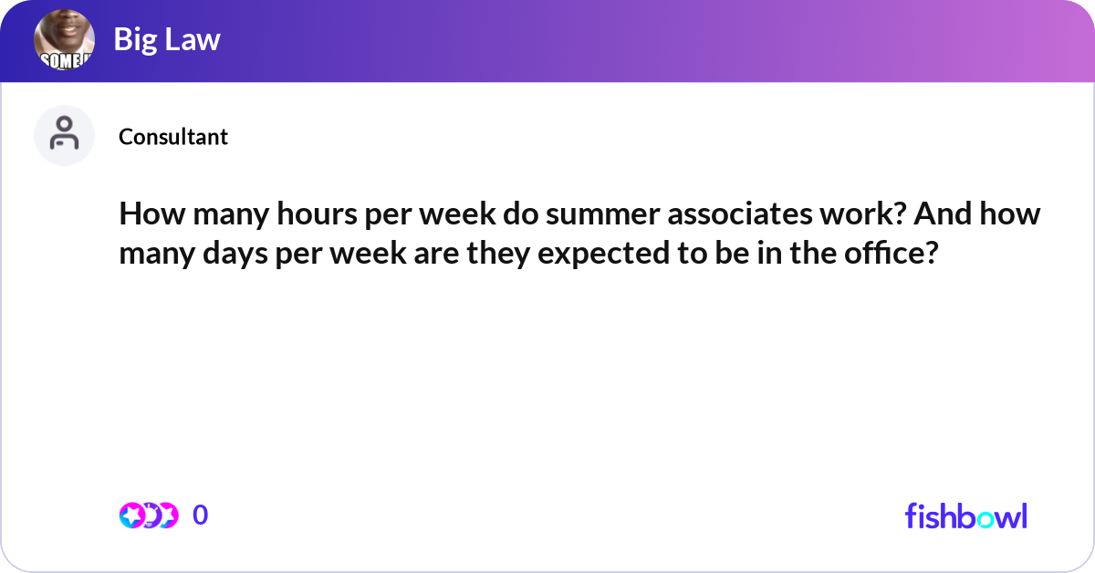 How many hours per week do summer associates work?... | Fishbowl