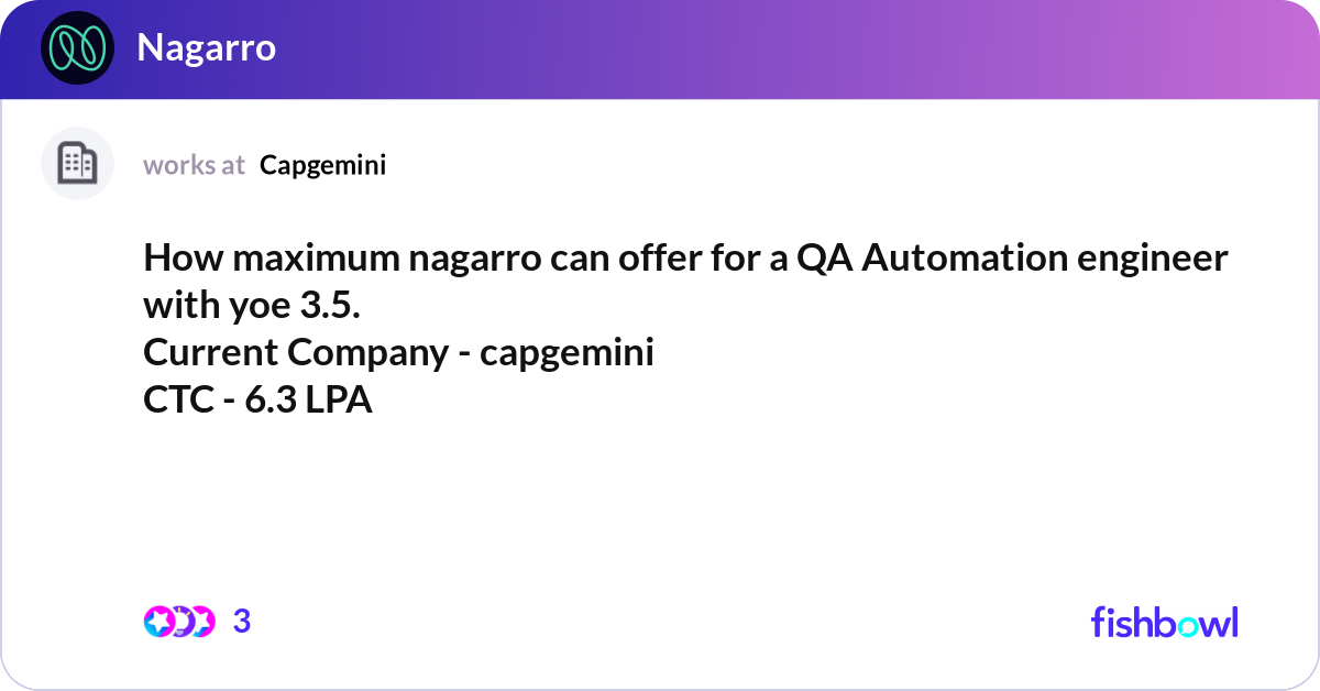 How maximum nagarro can offer for a QA Automation ... | Fishbowl