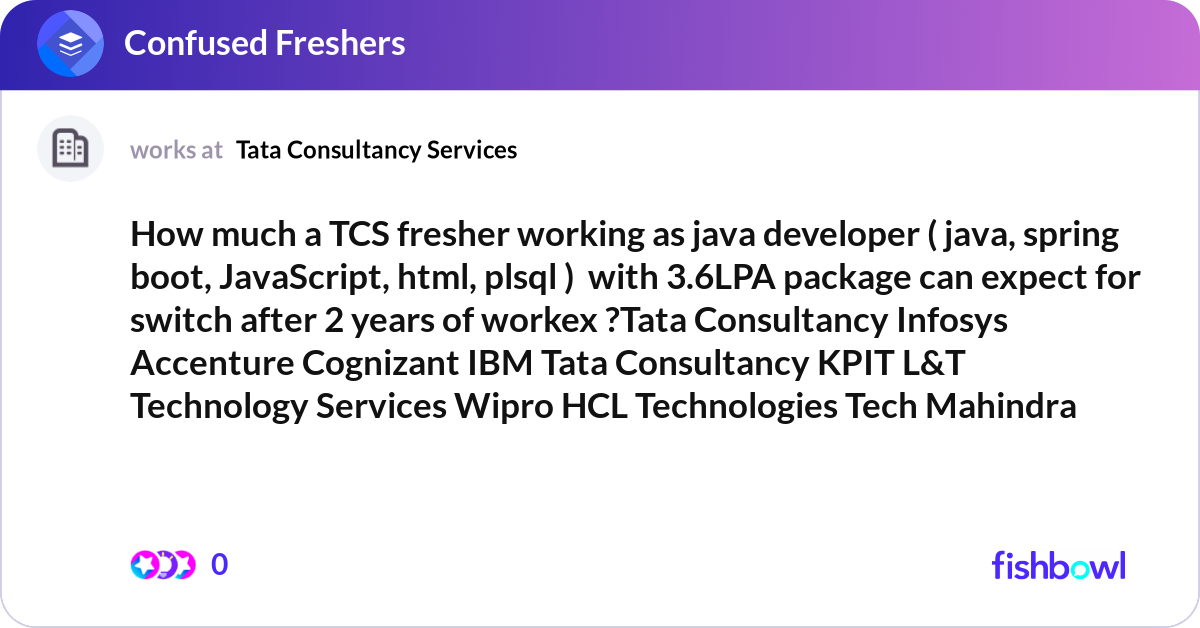 How much a TCS fresher working as java developer (... | Fishbowl