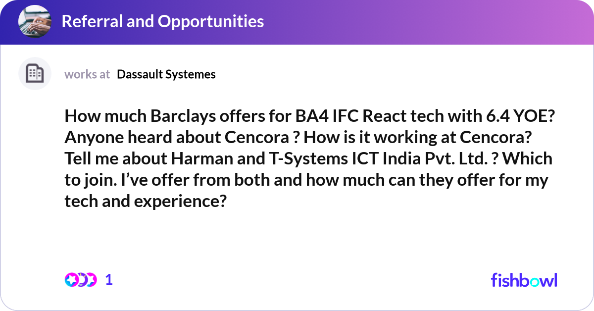 How much Barclays offers for BA4 IFC React tech wi... | Fishbowl