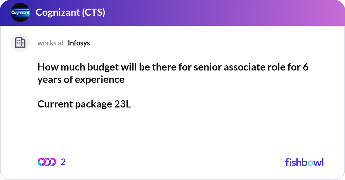 How much budget will be there for senior associate... | Fishbowl
