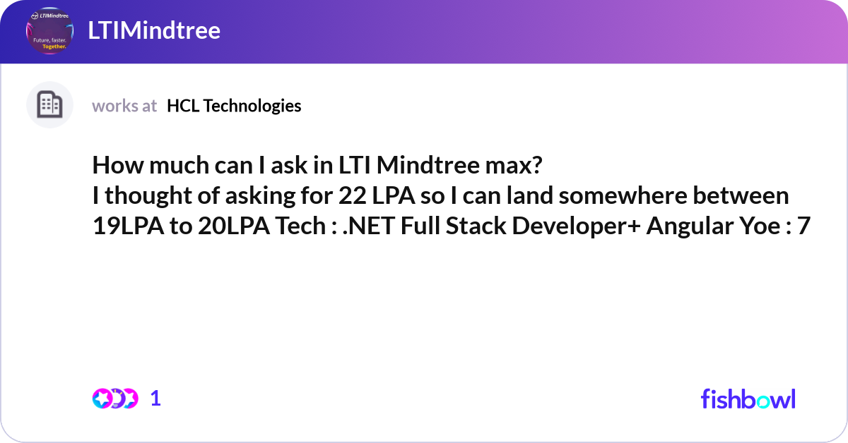 How much can I ask in LTI Mindtree max? I thought... | Fishbowl