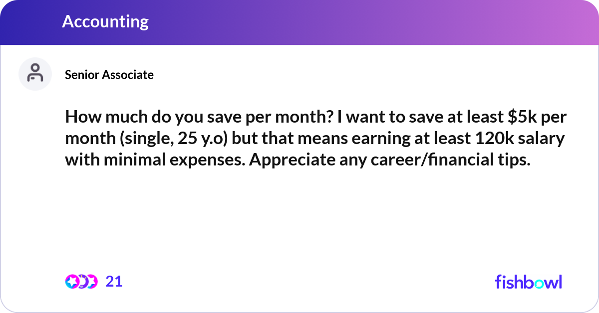 How much do you save per month? I want to save at ... | Fishbowl