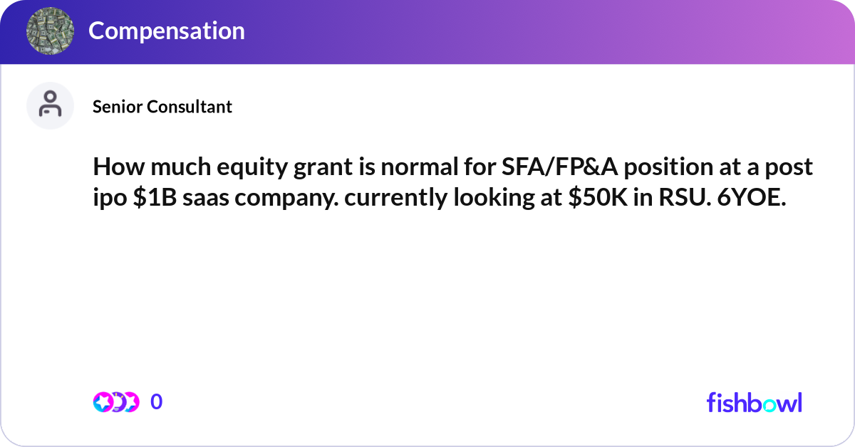 How much equity grant is normal for SFA/FP&A posit... | Fishbowl