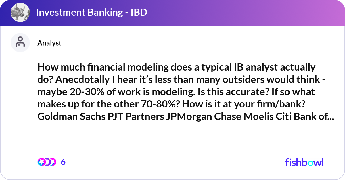 How much financial modeling does a typical IB anal... | Fishbowl