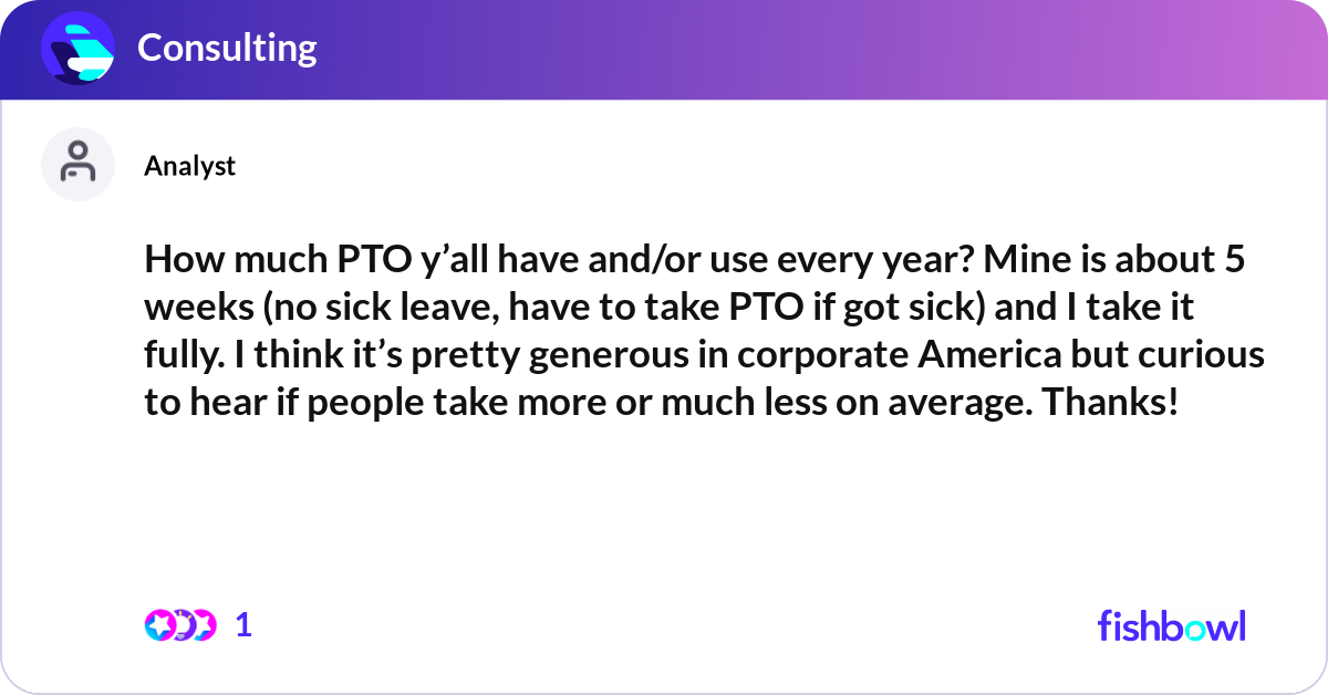 How much PTO y’all have and/or use every year? Min... | Fishbowl