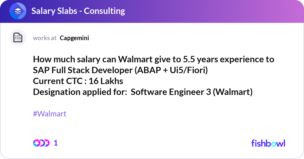 How much salary can Walmart give to 5.5 years expe... | Fishbowl