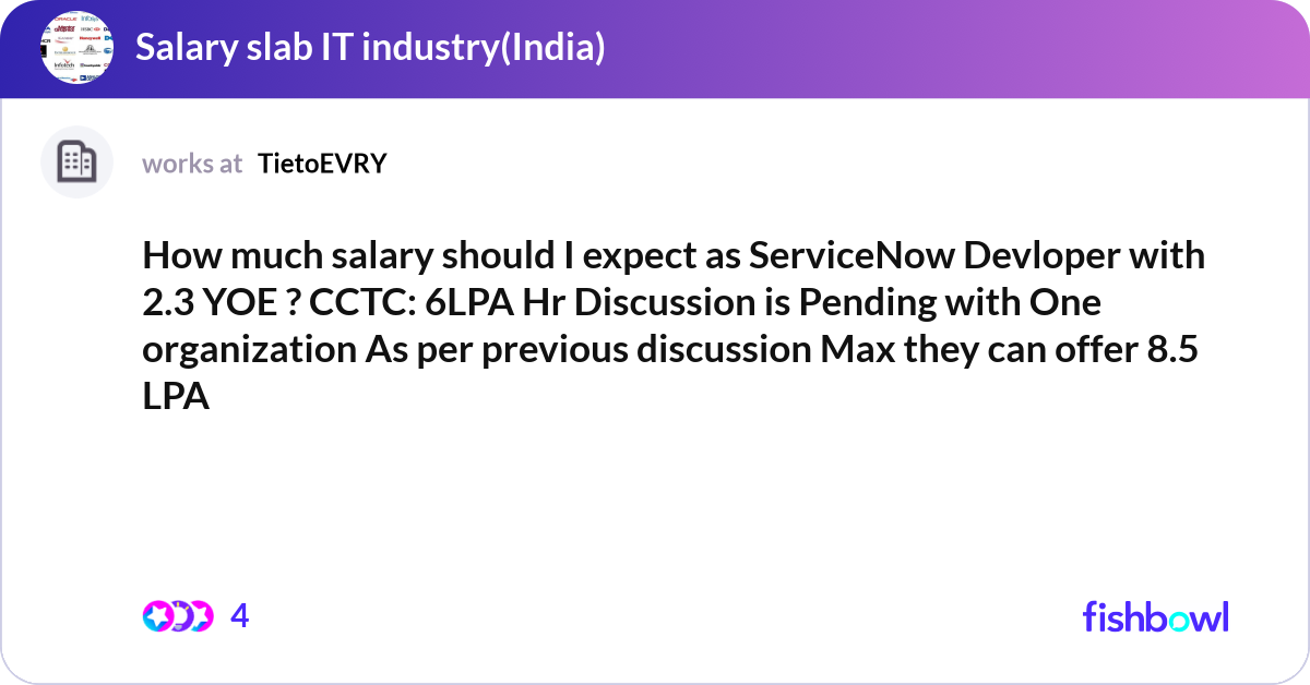 How much salary should I expect as ServiceNow Devl... | Fishbowl