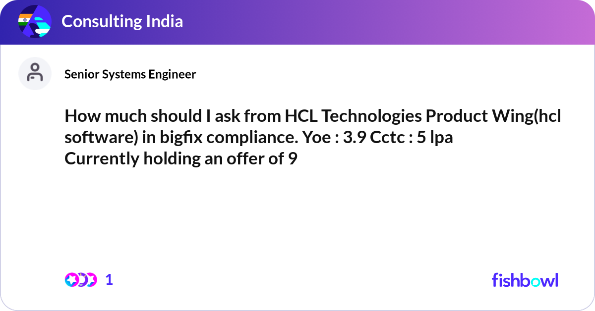 How much should I ask from HCL Technologies Produc... | Fishbowl