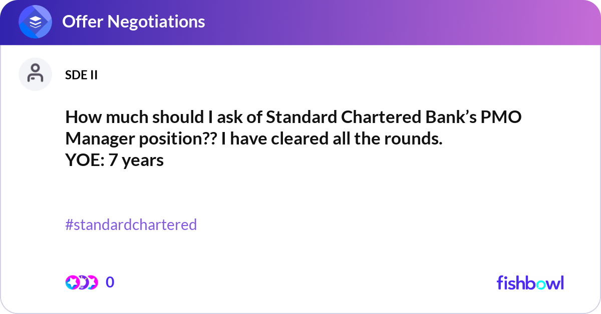 How much should I ask of Standard Chartered Bank’s... | Fishbowl