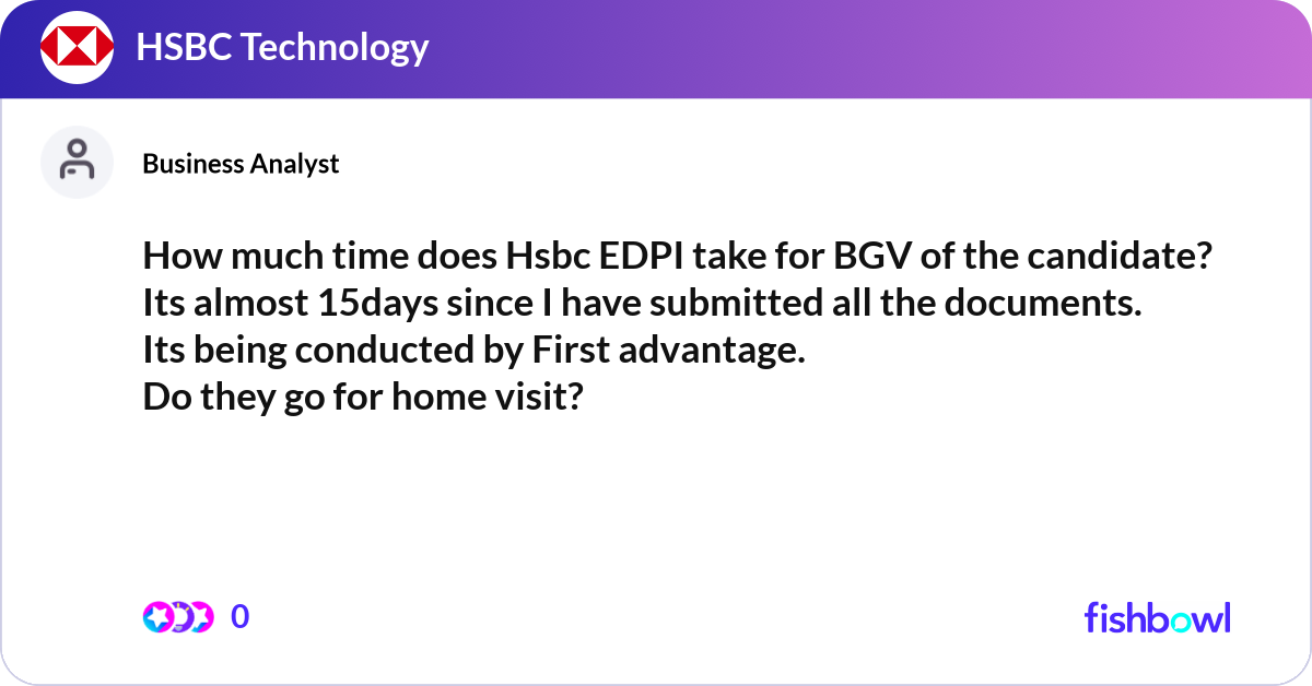 How much time does Hsbc EDPI take for BGV of the c... | Fishbowl