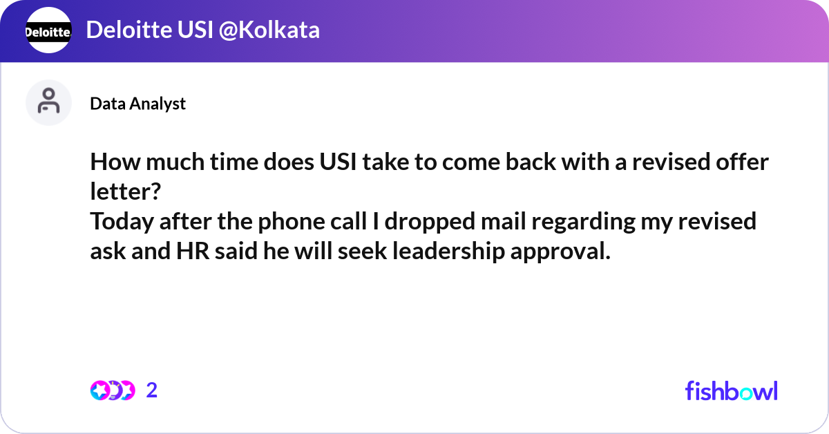 How much time does USI take to come back with a re... | Fishbowl