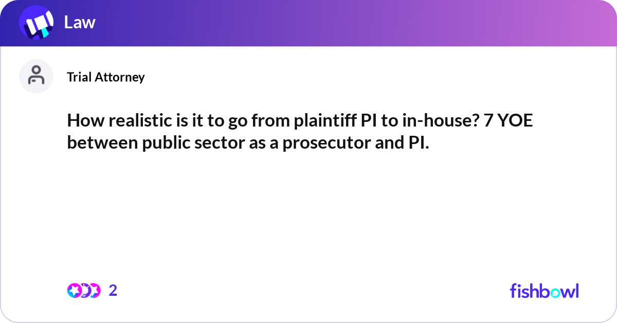 How realistic is it to go from plaintiff PI to in-... | Fishbowl