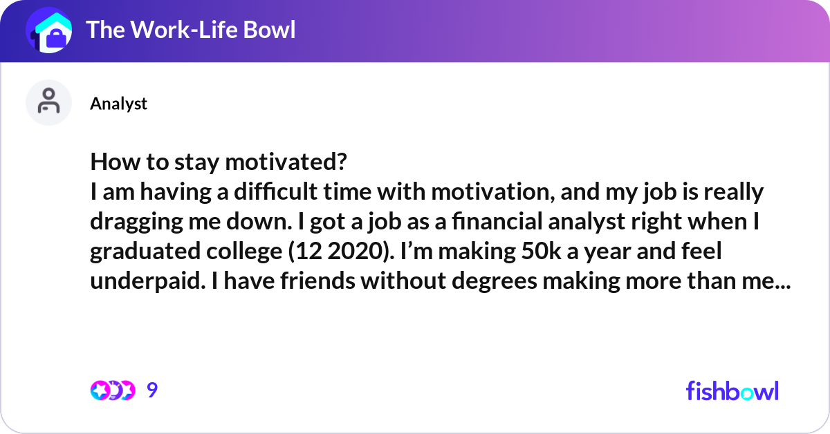 How to stay motivated? I am having a difficult ti... | Fishbowl