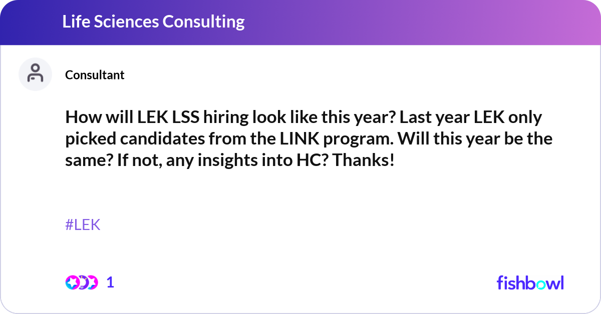 How will LEK LSS hiring look like this year? Last ... | Fishbowl