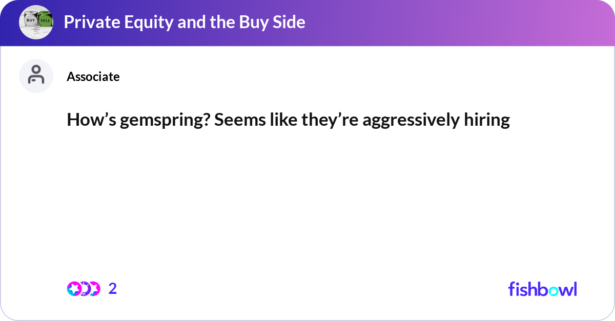 How’s gemspring? Seems like they’re aggressively h... | Fishbowl
