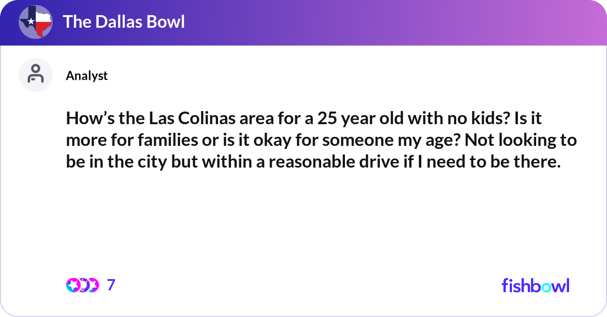 How’s the Las Colinas area for a 25 year old with ... | Fishbowl