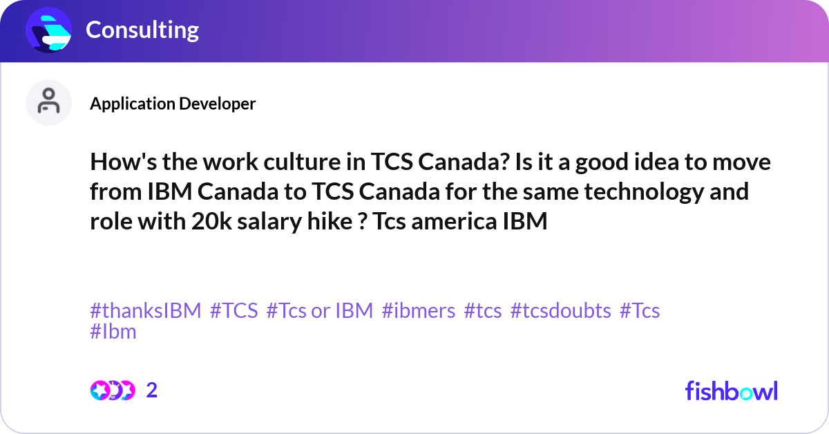 How's the work culture in TCS Canada? Is it a good... | Fishbowl