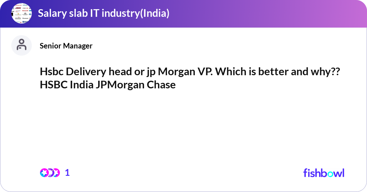 Hsbc Delivery head or jp Morgan VP. Which is bette... | Fishbowl