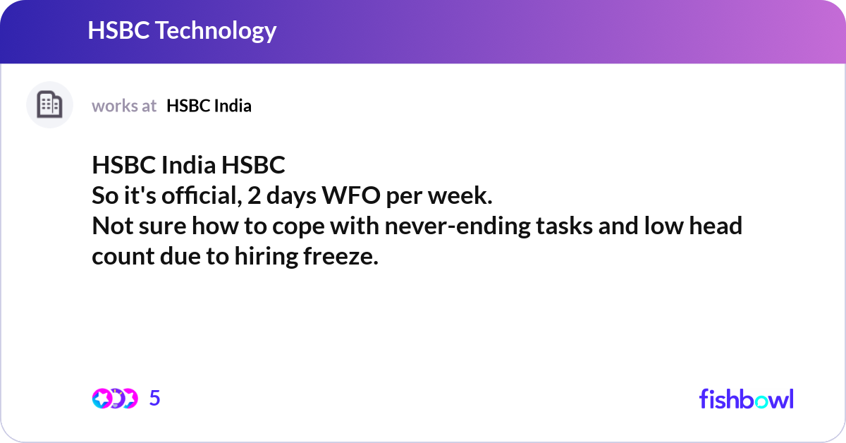 HSBC India HSBC So it's official, 2 days WFO per ... | Fishbowl