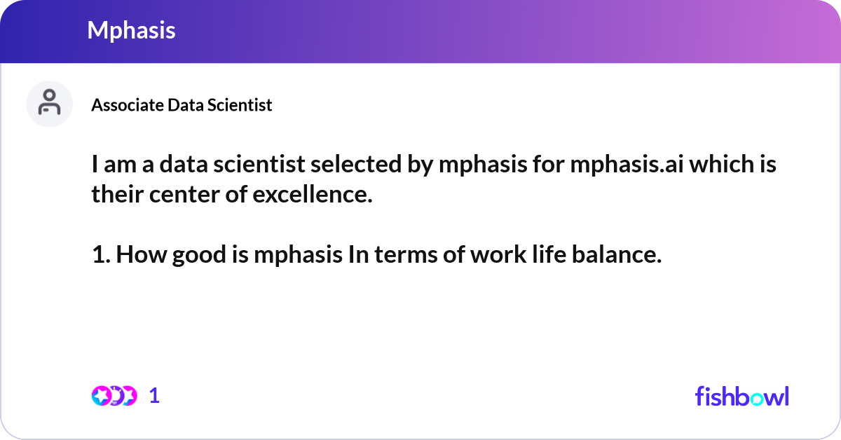 I am a data scientist selected by mphasis for mpha... | Fishbowl
