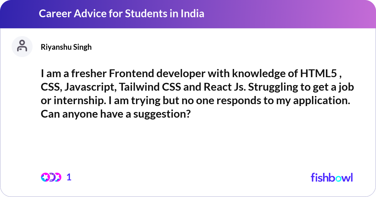 I am a fresher Frontend developer with knowledge o... | Fishbowl