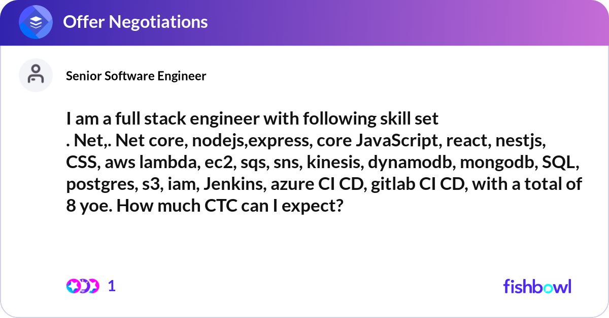 I am a full stack engineer with following skill se... | Fishbowl