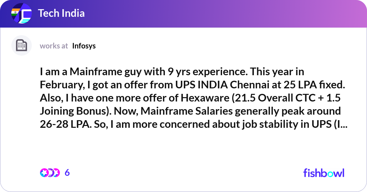 I am a Mainframe guy with 9 yrs experience. This y... | Fishbowl