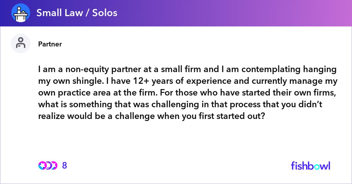 I am a non-equity partner at a small firm and I am... | Fishbowl