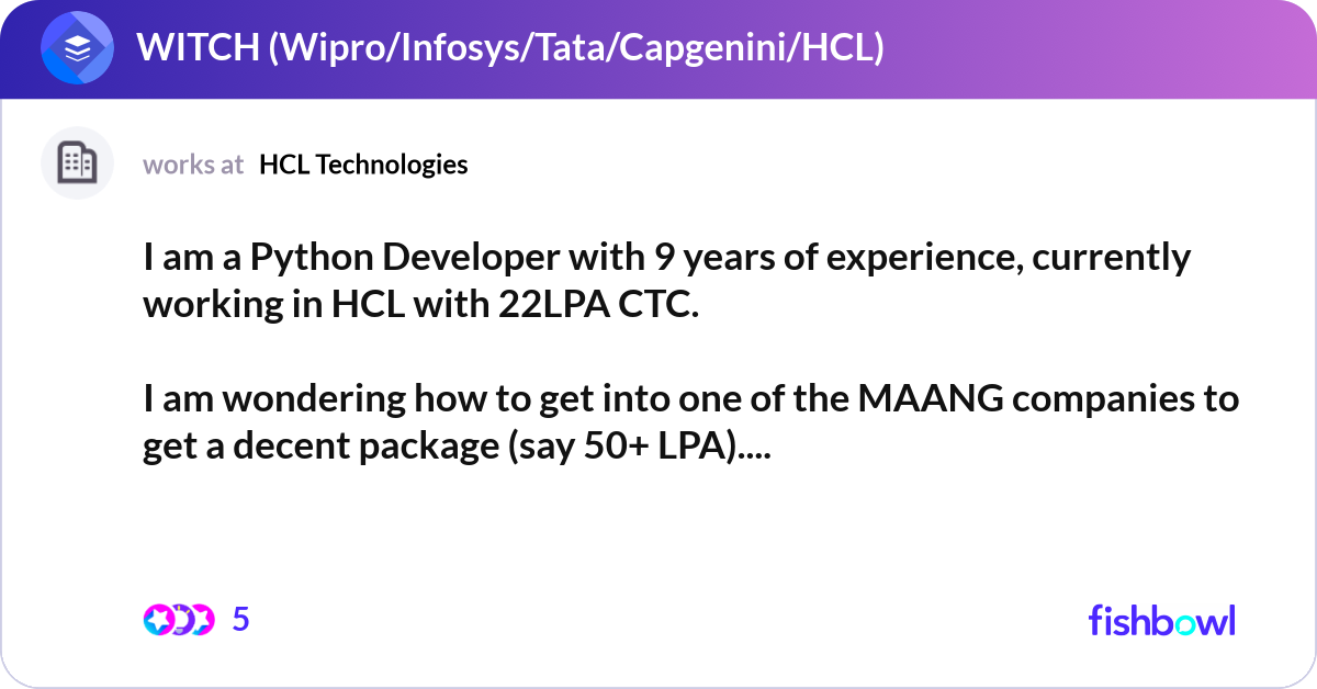 I am a Python Developer with 9 years of experience... | Fishbowl