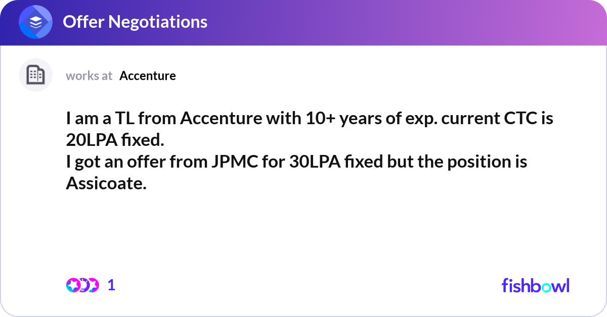 I am a TL from Accenture with 10+ years of exp. cu... | Fishbowl