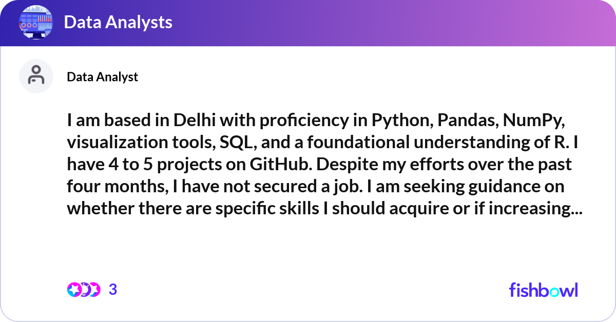 I am based in Delhi with proficiency in Python, Pa... | Fishbowl
