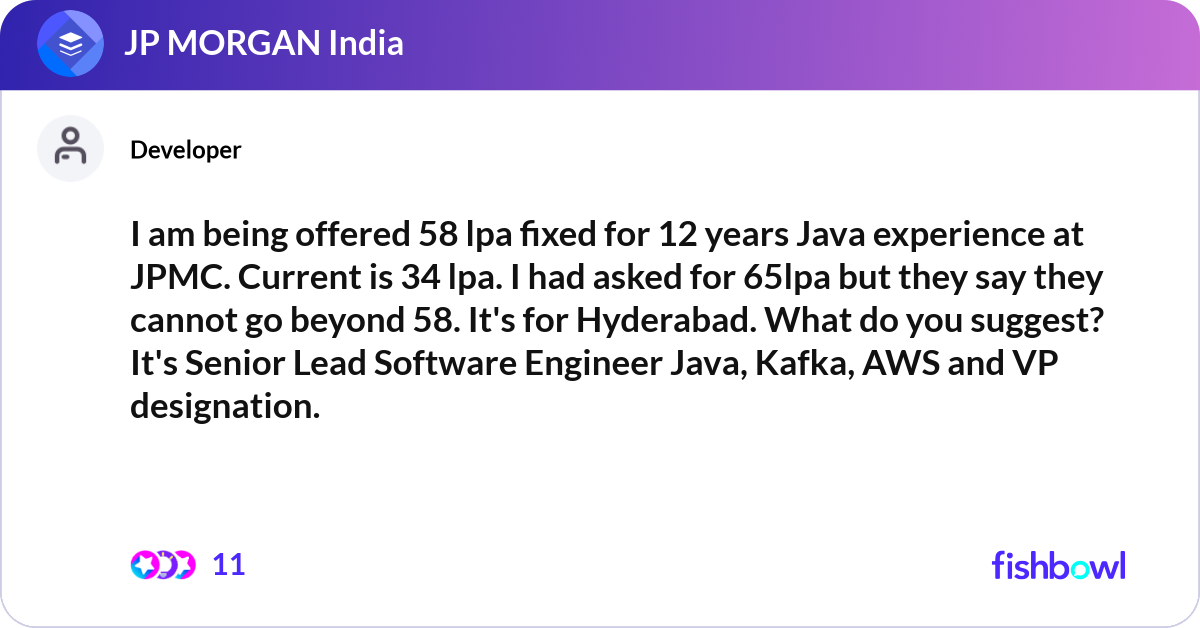 I am being offered 58 lpa fixed for 12 years Java ... | Fishbowl