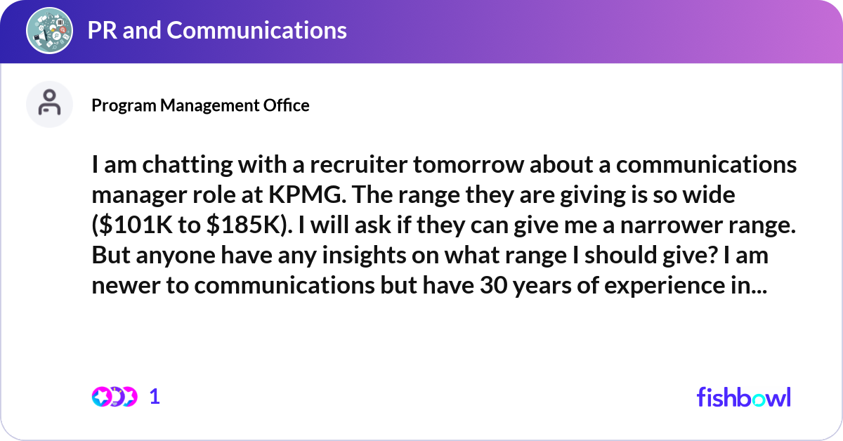 I am chatting with a recruiter tomorrow about a co... | Fishbowl
