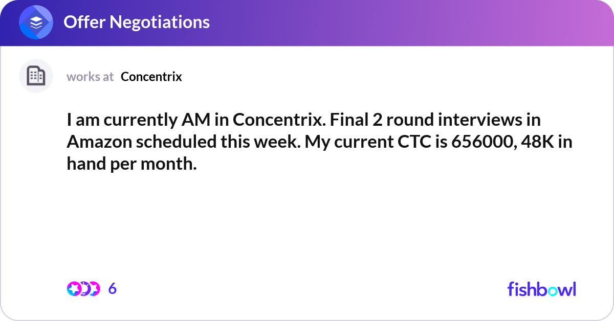 I am currently AM in Concentrix. Final 2 round int... | Fishbowl