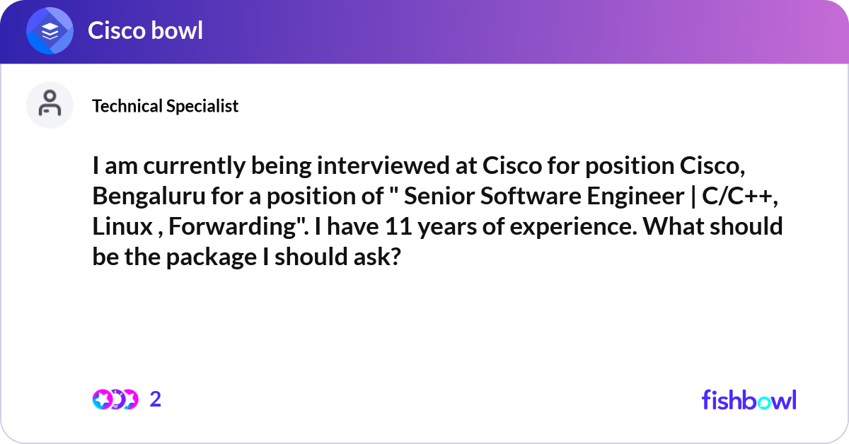 I am currently being interviewed at Cisco for posi... | Fishbowl