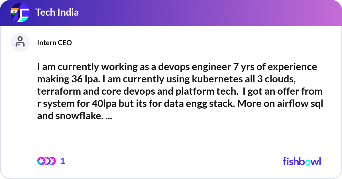 I am currently working as a devops engineer 7 yrs ... | Fishbowl
