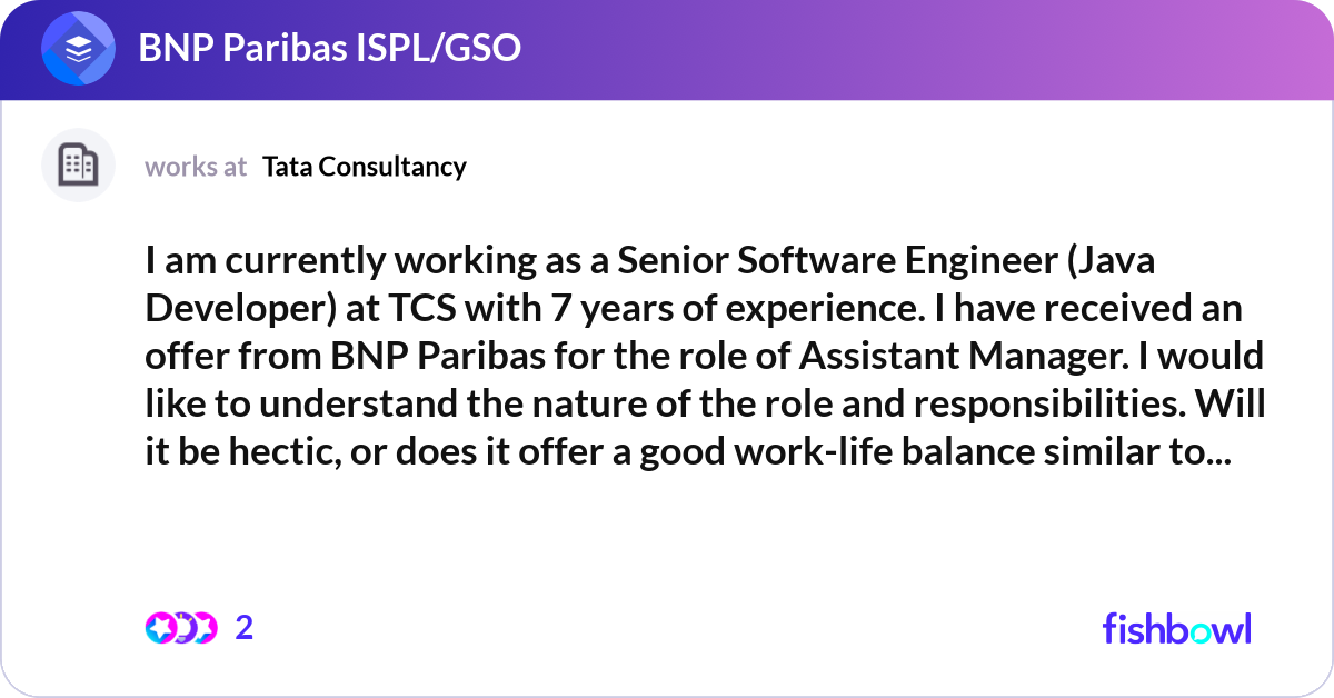 I am currently working as a Senior Software Engine... | Fishbowl