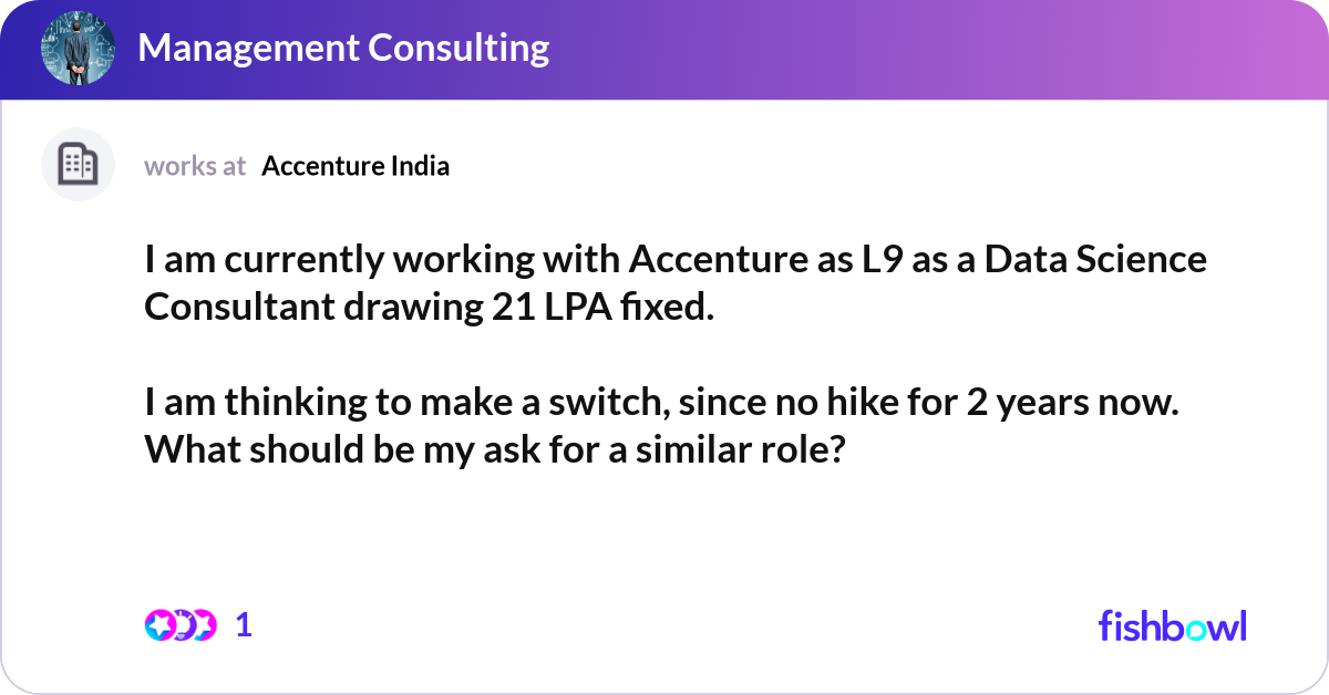I am currently working with Accenture as L9 as a D... | Fishbowl