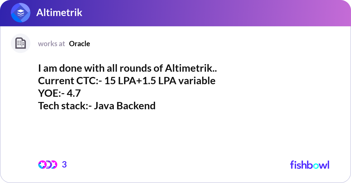 I am done with all rounds of Altimetrik.. Current... | Fishbowl