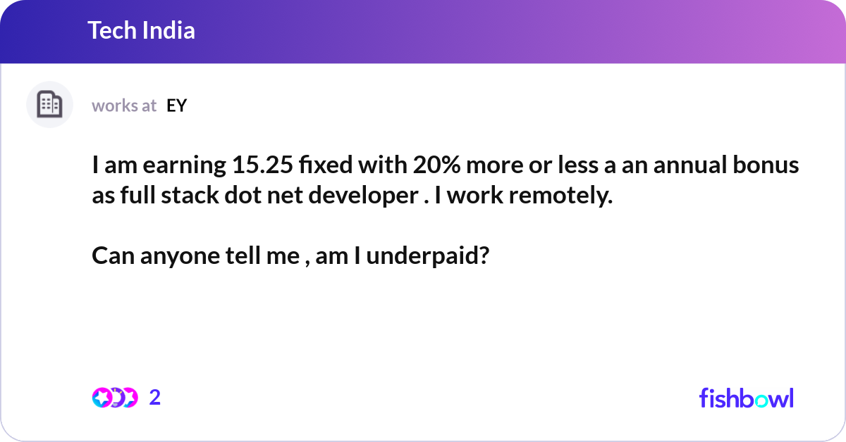 I am earning 15.25 fixed with 20% more or less a a... | Fishbowl