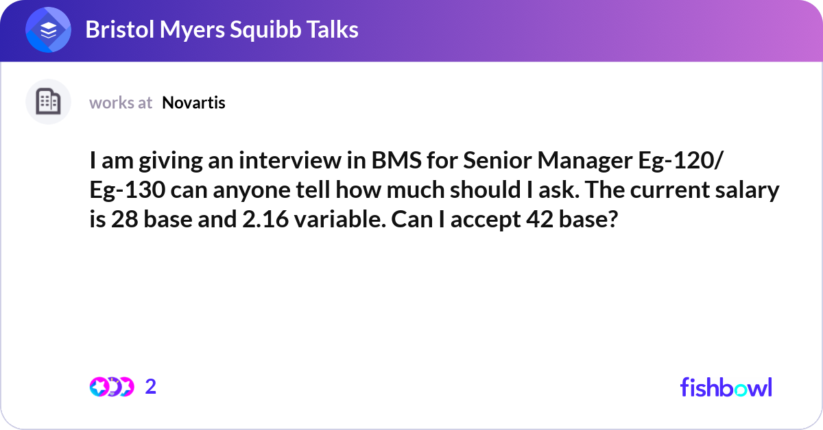 I am giving an interview in BMS for Senior Manager... | Fishbowl